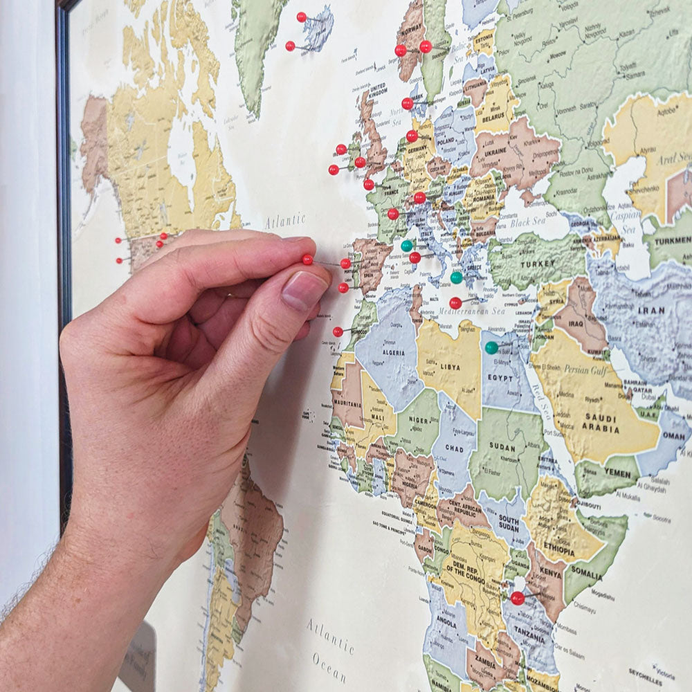 Map Your Travels Push Pin World Travel Map Framed – MapYourTravels.com