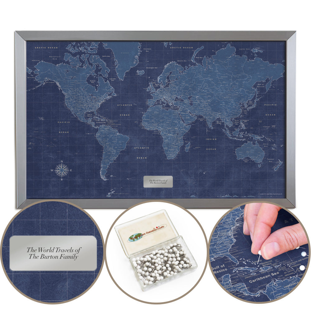 Modern Blueprint World Travel Map – MapYourTravels.com